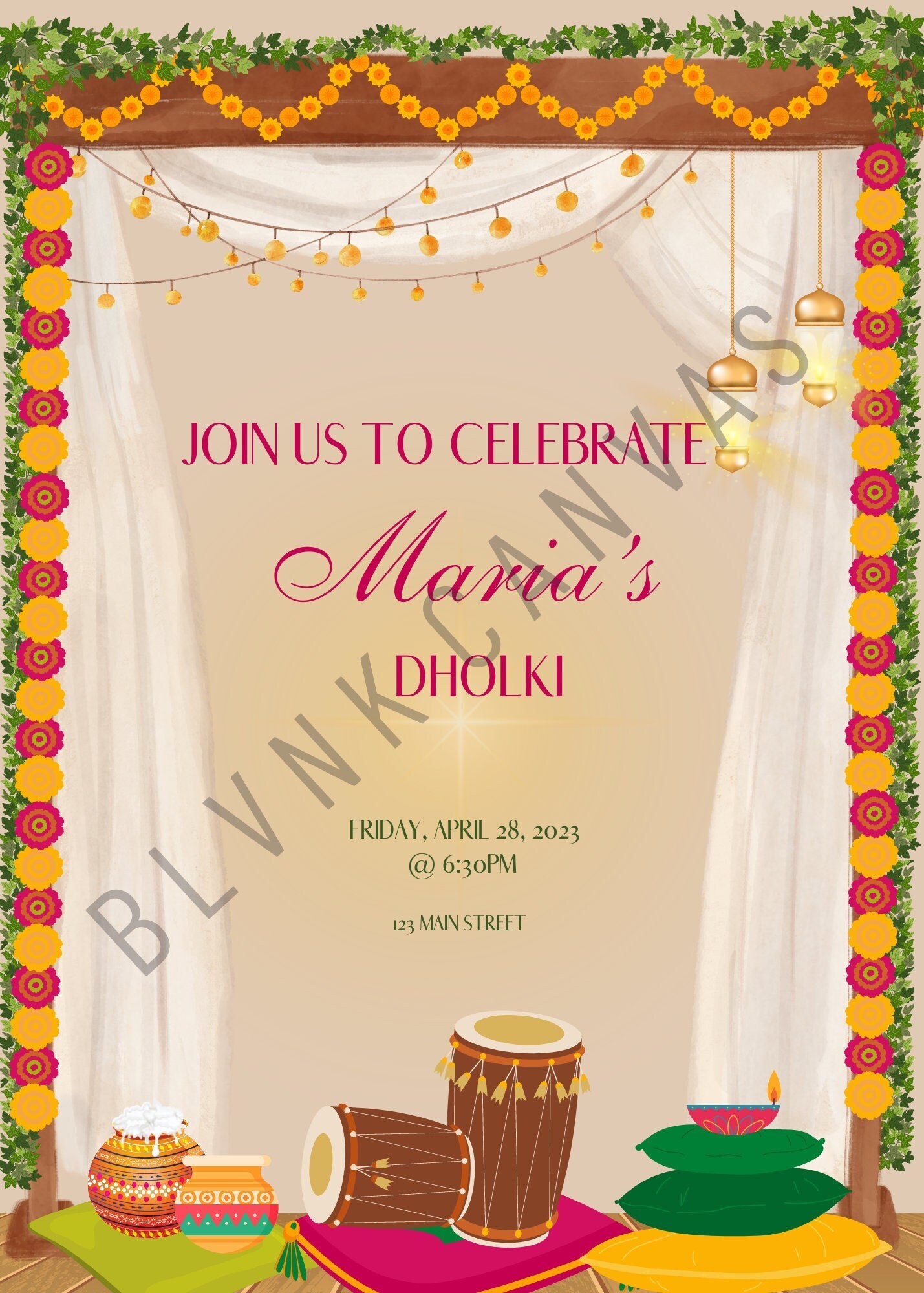 Dholki/ Mehndi Invite Template - Etsy