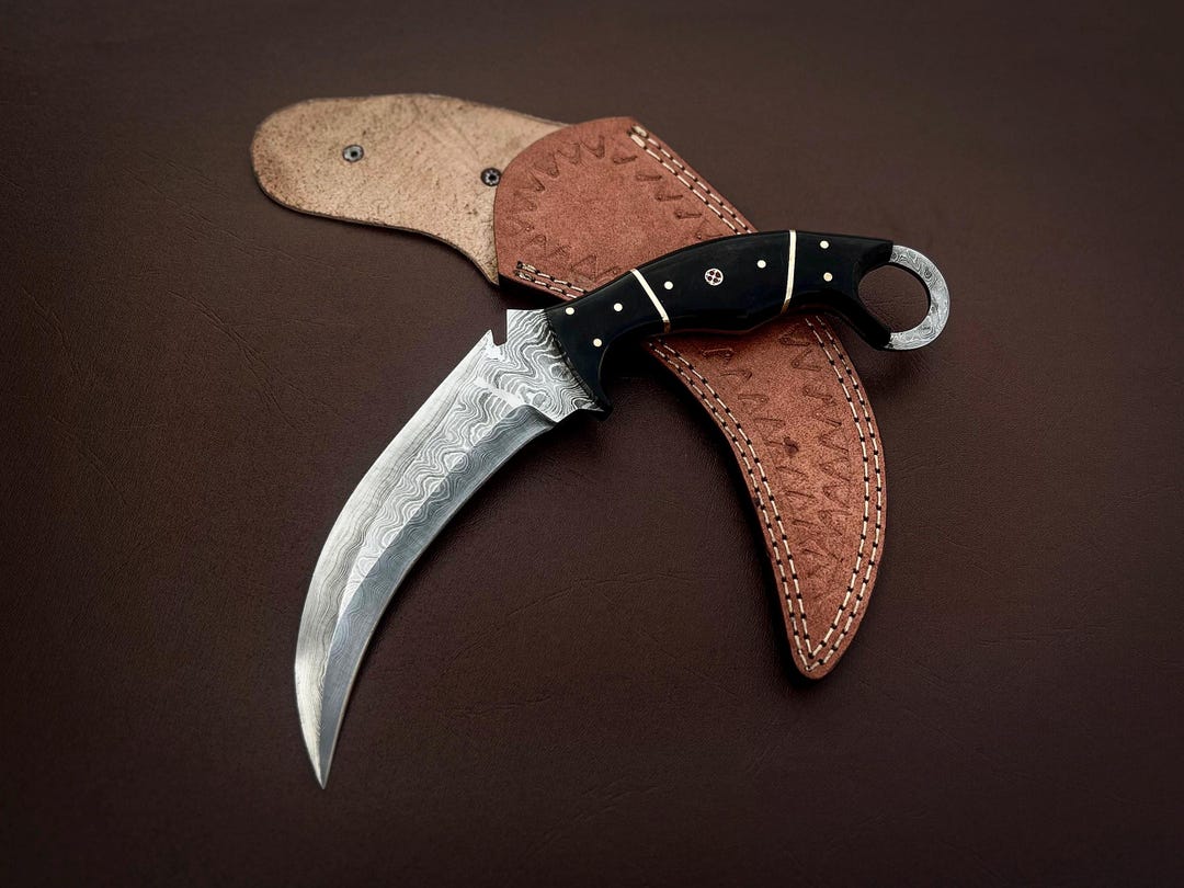 Handmade Karambit Knife With Leather Sheath | Damascus Steel Blade ...
