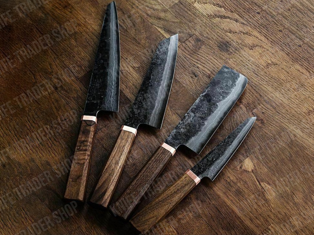 Hand Forged Damascus Steel Chef Knife Set | 4 Pcs Handmade Kitchen ...