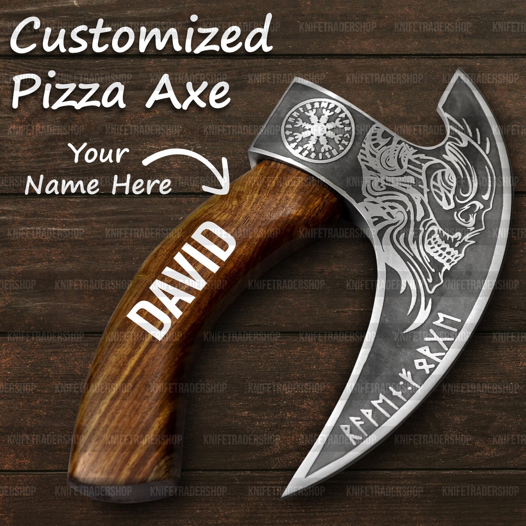 Custom Viking Pizza Axe, Handmade Viking Pizza Cutter Axe With Leather ...
