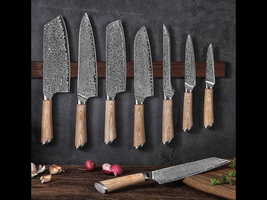 Handmade Chef Knife Set Damascus Steel of 8 PCS With Leather Roll ...
