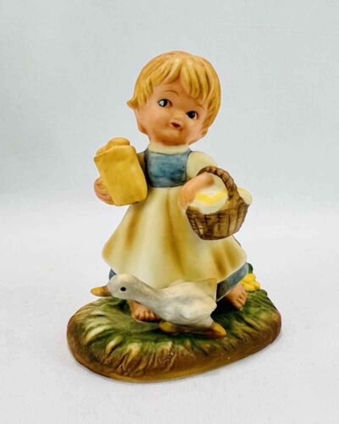 Vintage Napco Girl With Basket Bag & Goose Duck Spring Village ...