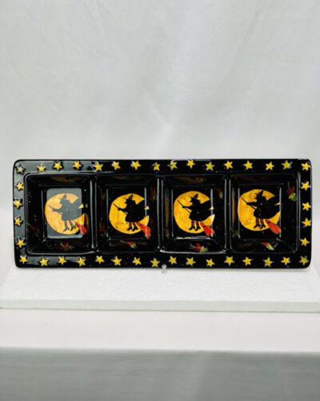Treat Nut Candy 4 Section Divided Tray Dish Halloween Witch & Moon ...