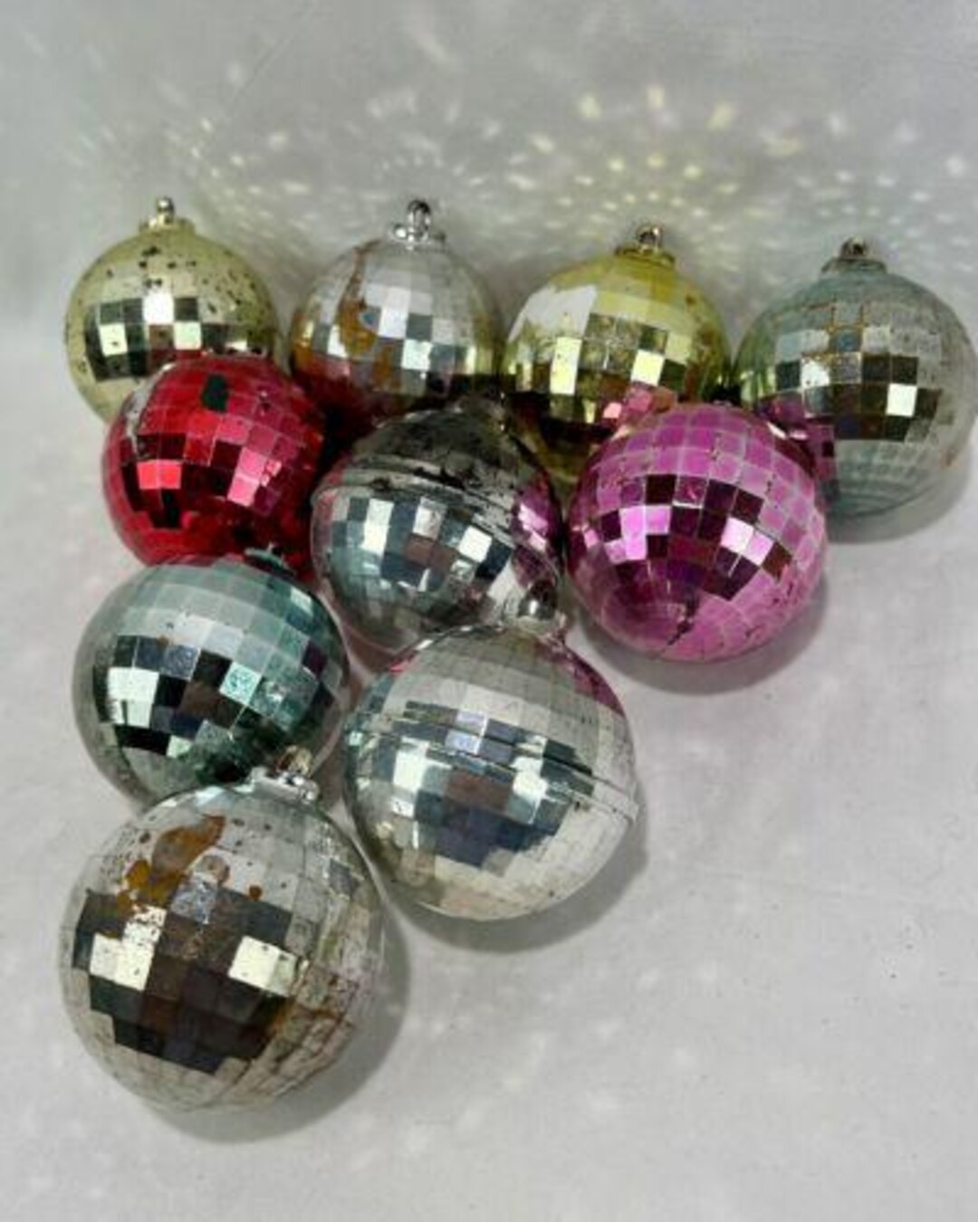Vintage 10 Plastic Mirror Ball Mosaic Disco Reflector Christmas Party ...