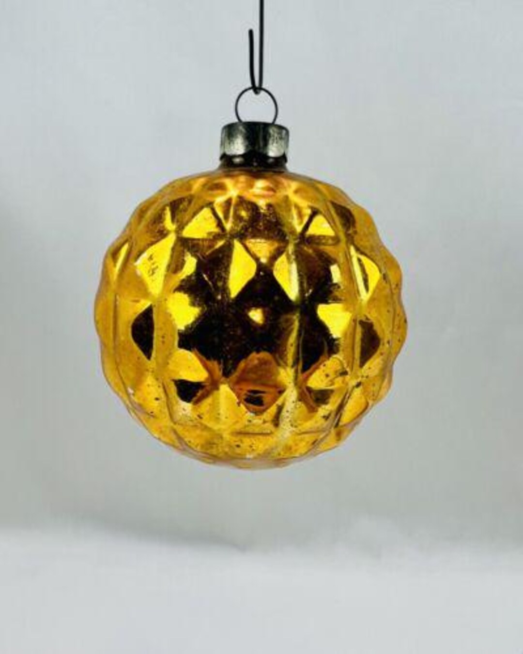 Vintage Gold Bumpy Square Pyramid Texture Disco Ball Glass Christmas ...