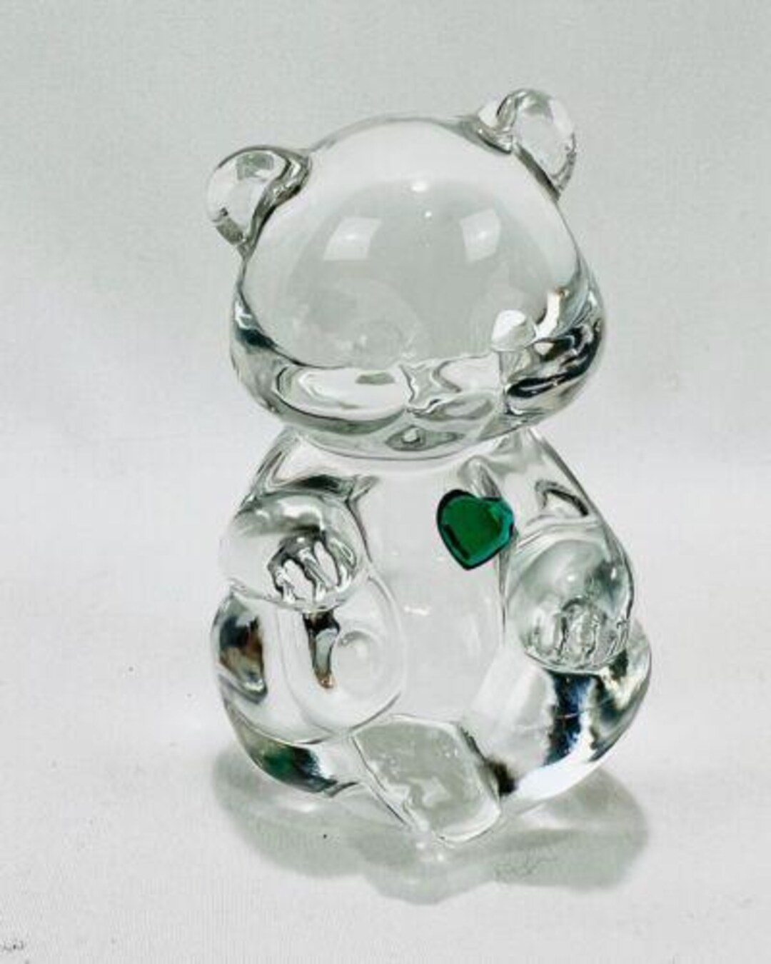 Fenton Glass Bear Teddy Sitting Figurine Green Heart Valentine Day ...