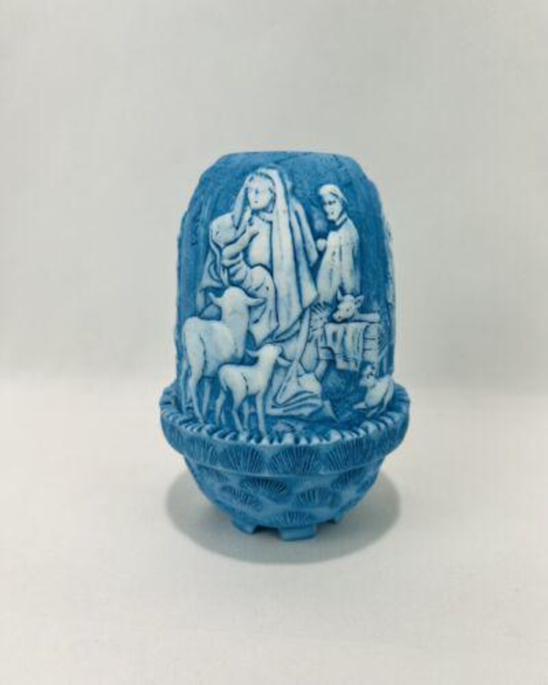 Vintage Fenton Fairy Light Lamp Nativity Mary Joseph Jesus Blue ...