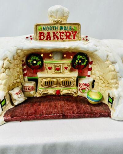 Enesco North Pole Bakery Bake Shop Store Musical Christmas Snow Village ...