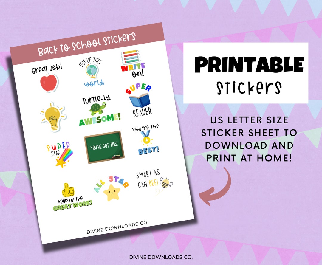 Printable Back to School Stickers, US Letter Size Digital Download ...