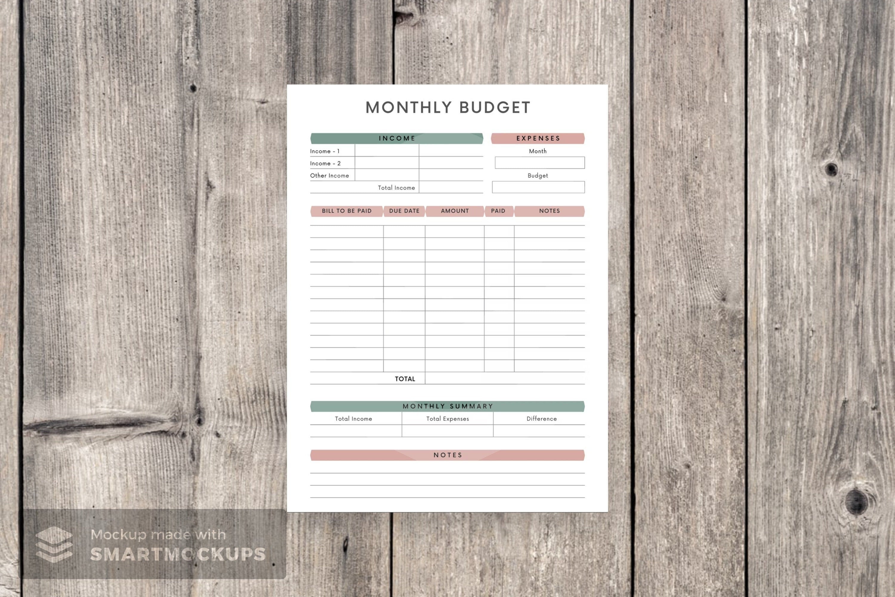 Monthly Budget Planner Sheet, Digital Download, Printable, Budget ...
