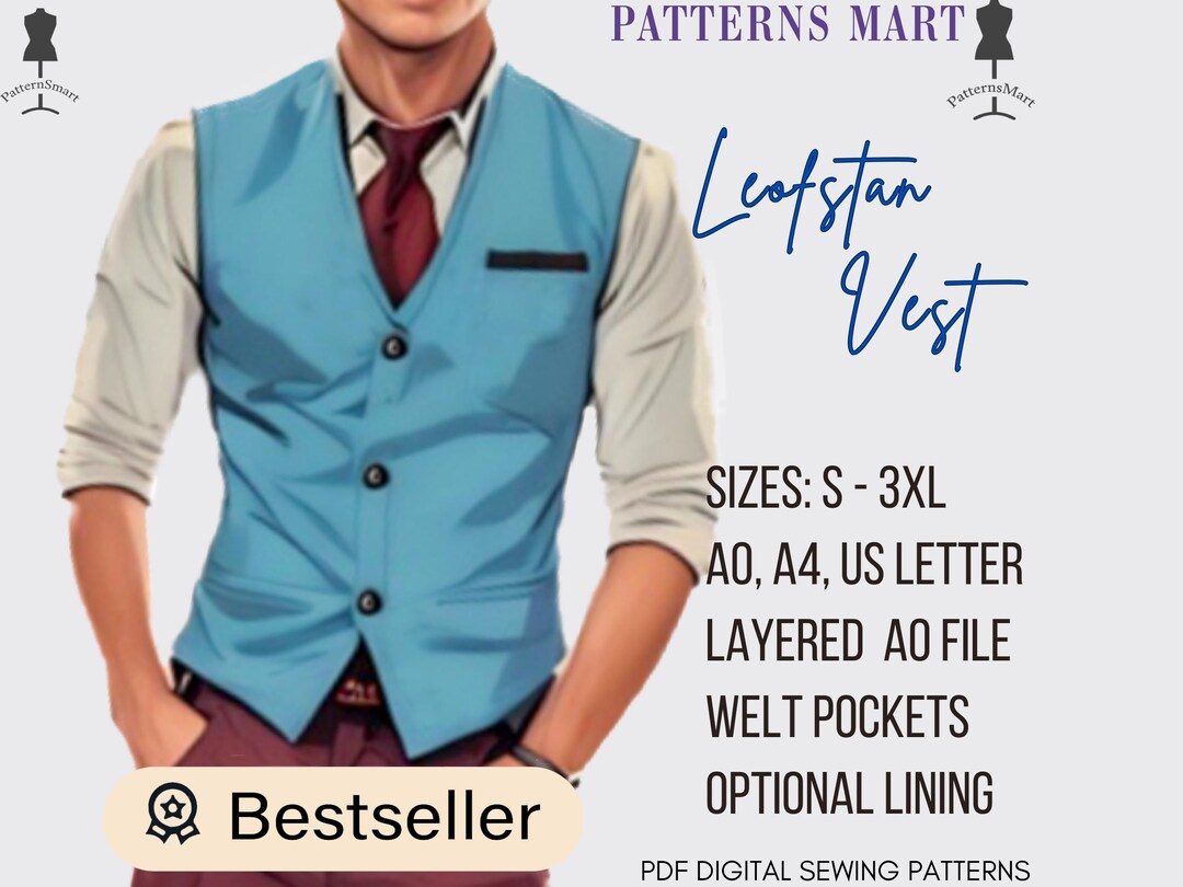Men's Vest Sewing Pattern: Optional Linin and Welt Pockets (PDF ...