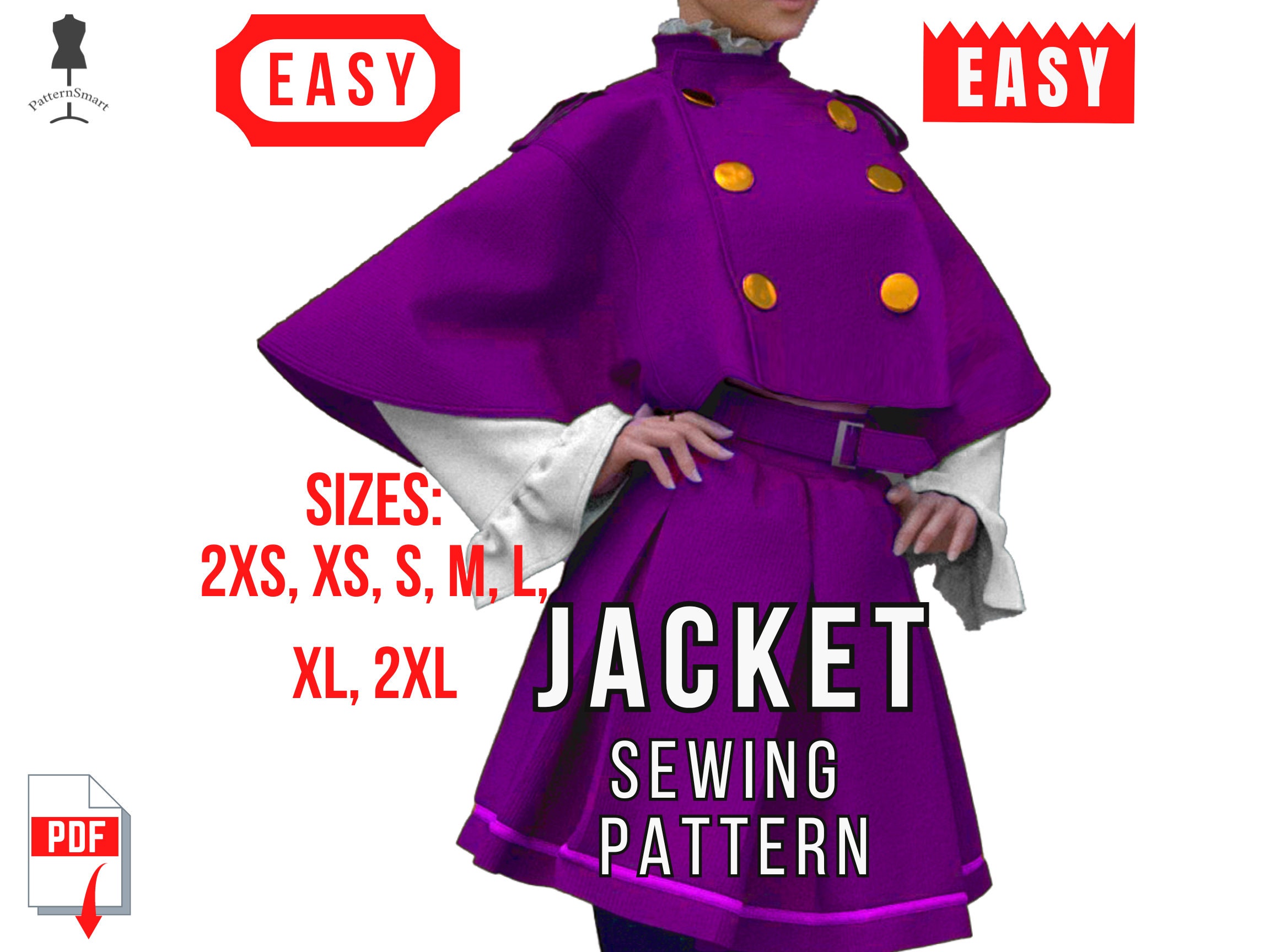 Cute Jacket Sewing Pattern PDF Download to Sew, Fast and Easy Pattern ...