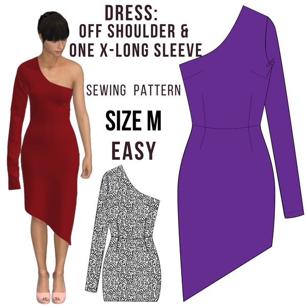 One Shoulder Dress Pattern - Etsy