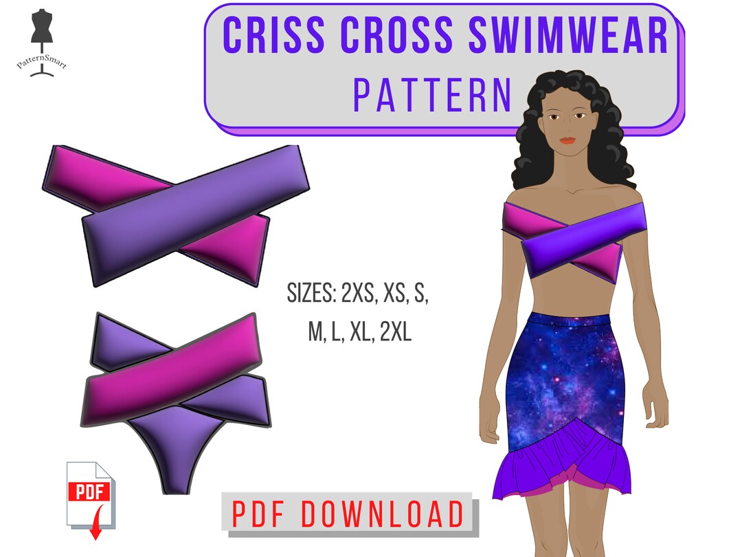 Swimwear Pattern Criss Cross Bikini , Top, PDF Download Sew, Diy, Two ...