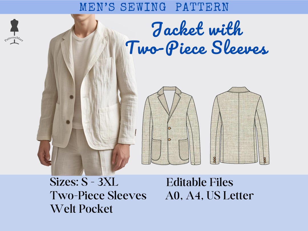 Patron de couture blazer pour homme : veste à manches deux pièces ...