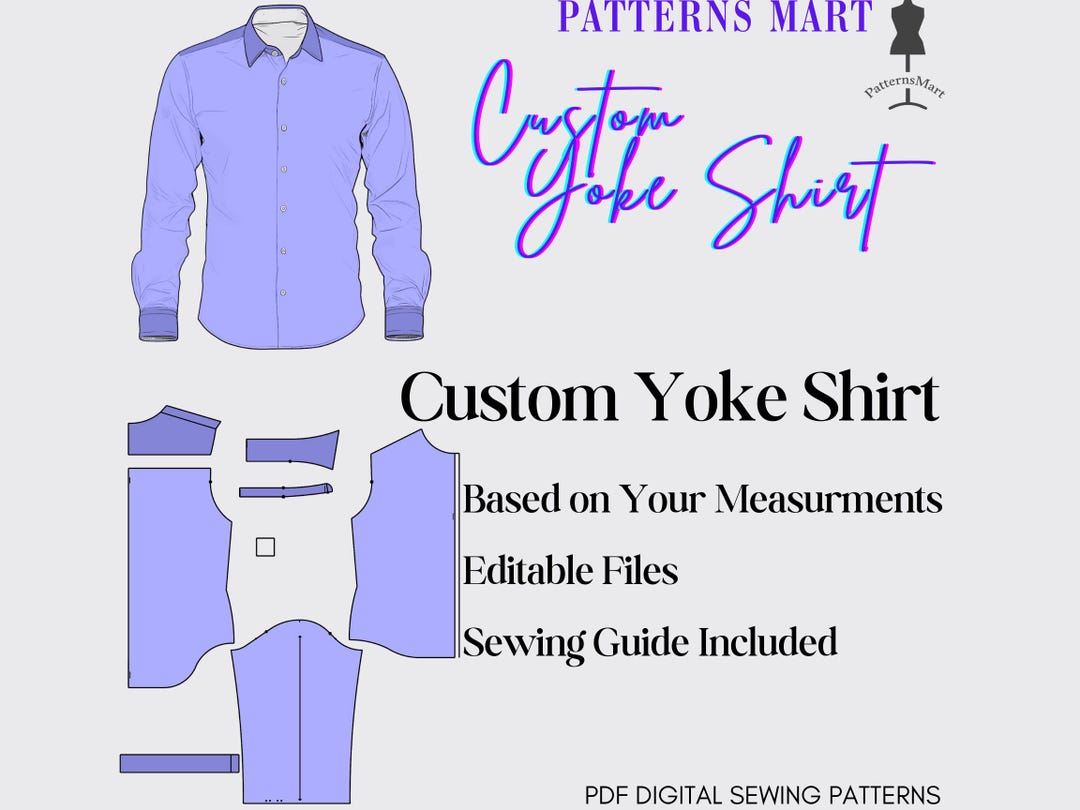 Custom Your Measurements Sewing Pattern Men's Yoke Shirt Pattern Long ...