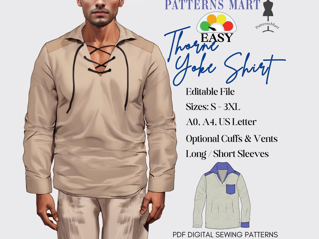 Men's Boho Yoke Shirt Pattern Long or Short Sleeves PDF Download to Sew ...