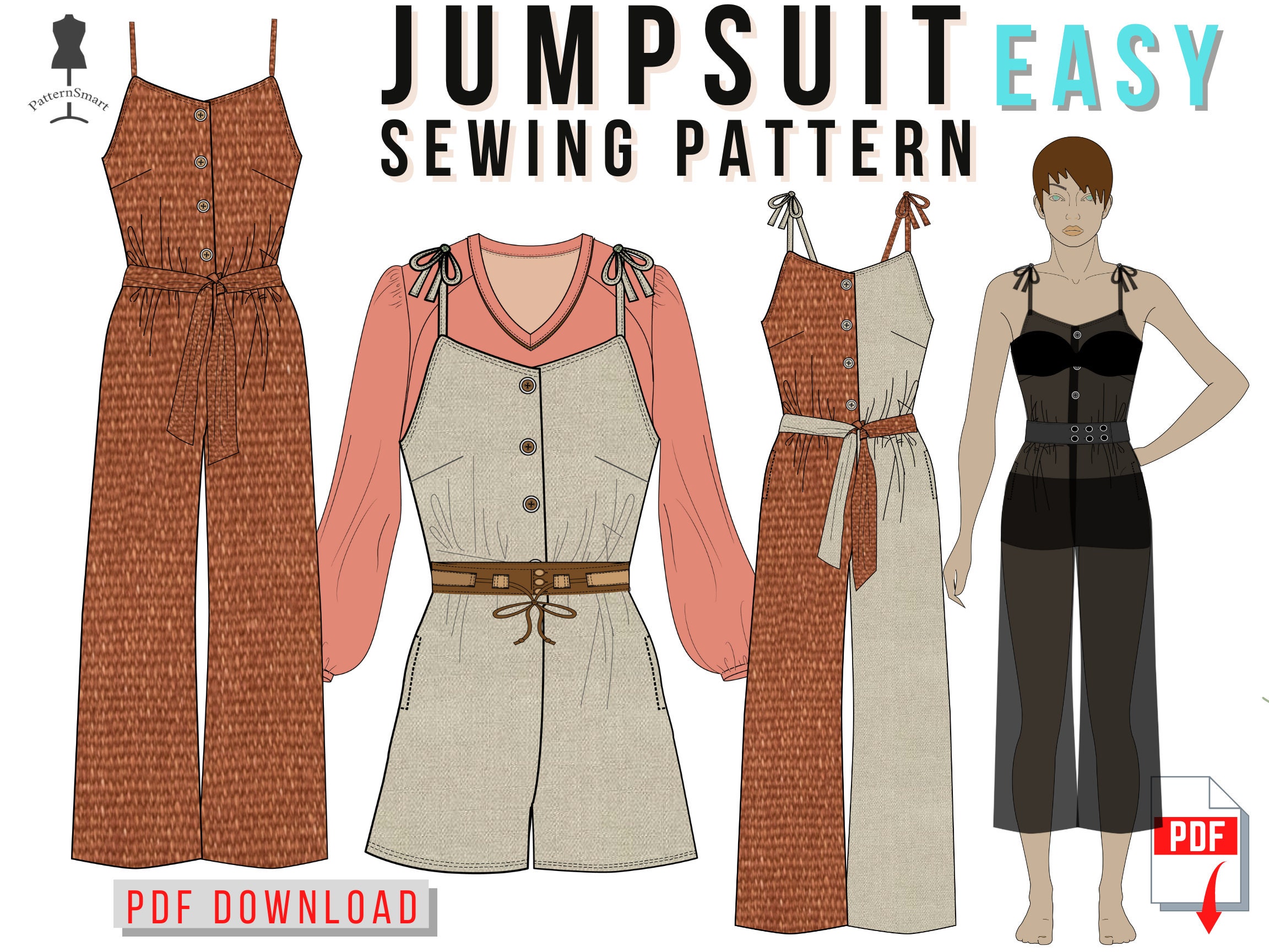 Jumpsuit Sewing Pattern PDF Download to Sew Boho Jump Suit. Diy, Trendy ...