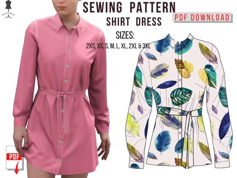 Shirt Dress Sewing Pattern: Office Boho Style (PDF Download) - Etsy