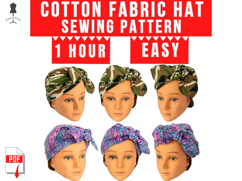 COTTON Non-stretch Fabric Hat Sewing Pattern: Easy DIY Bow Hat (pdf ...