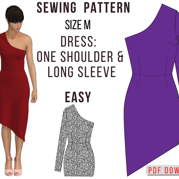 One Shoulder Dress Pattern - Etsy