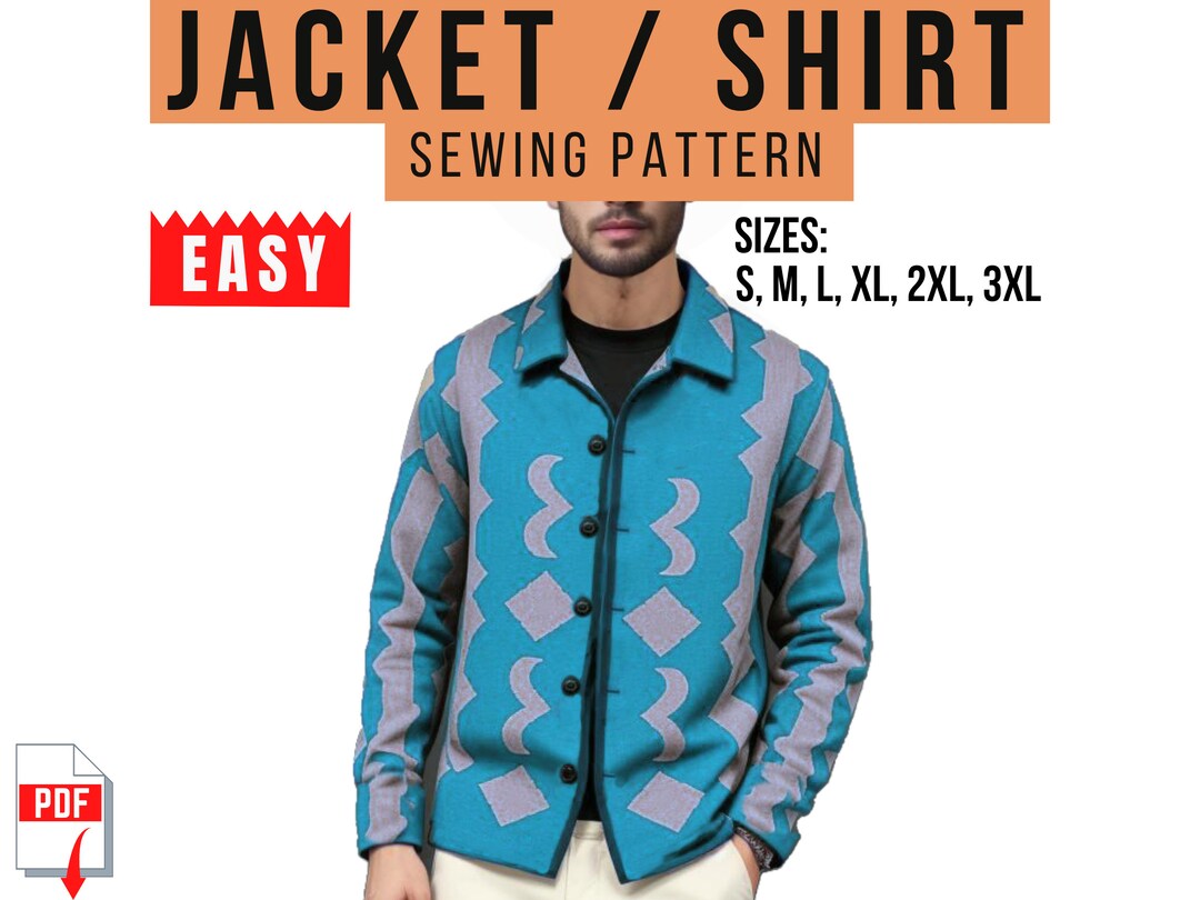 Men's Shirt / Jacket Pattern PDF Download to Sew Diy Man's, Piece of ...
