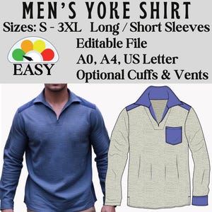 Men's Boho Yoke Shirt Pattern Long or Short Sleeves PDF Download to Sew ...