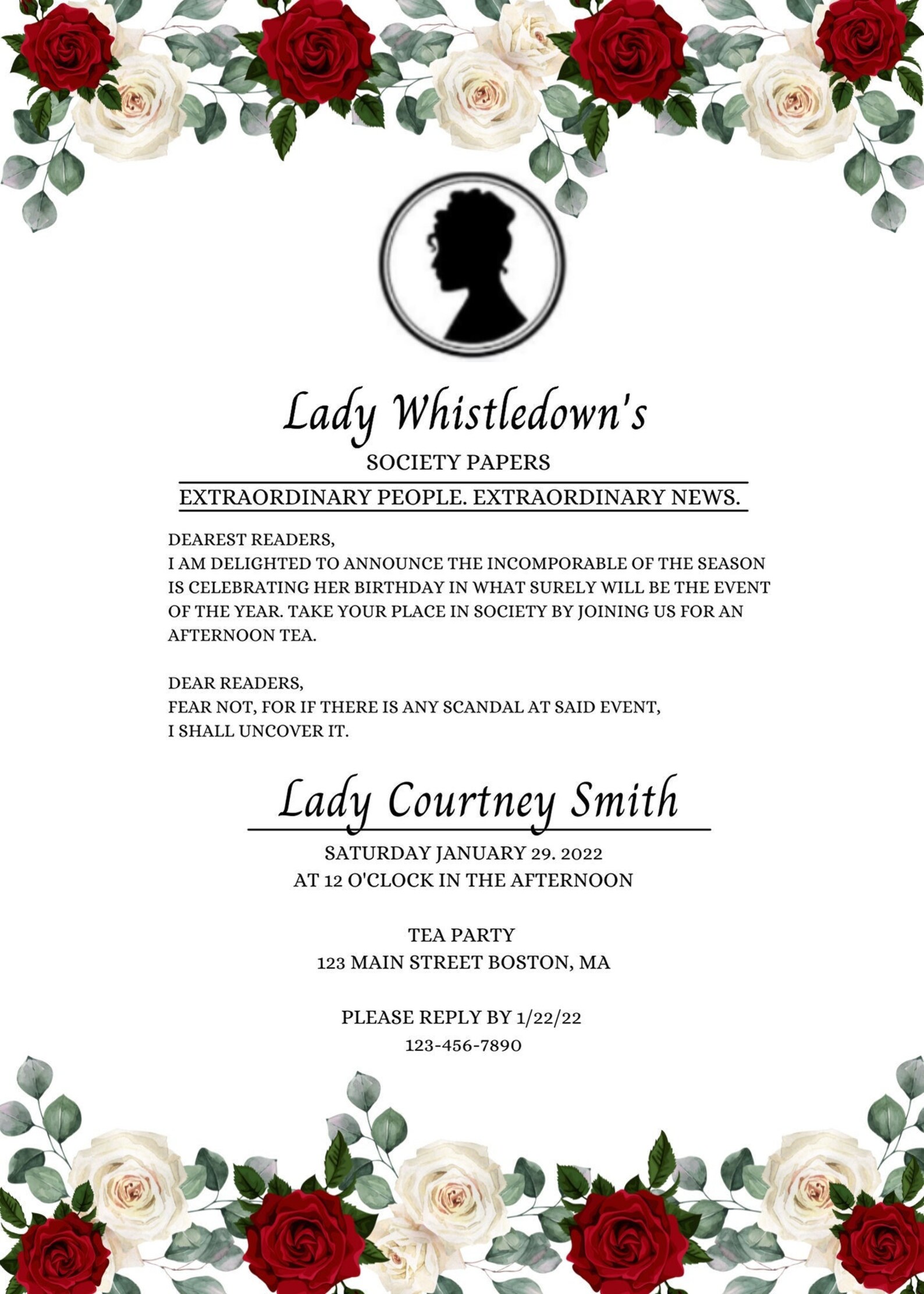 Bridgerton Theme Invitation, Lady Whistledown's Society Papers ...