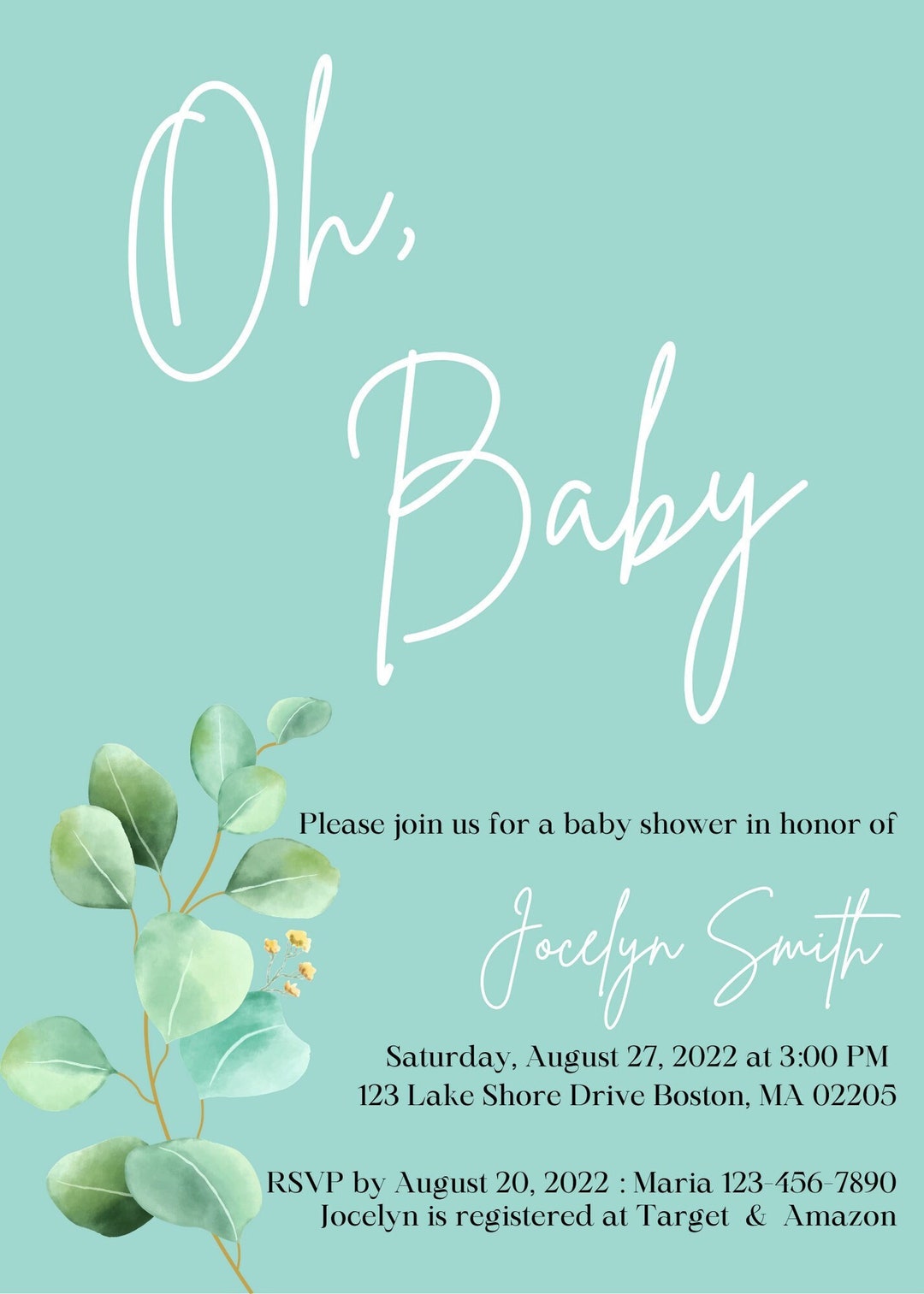 Oh Baby Shower Invitation, Baby Shower Invitation, Baby Shower Digital ...