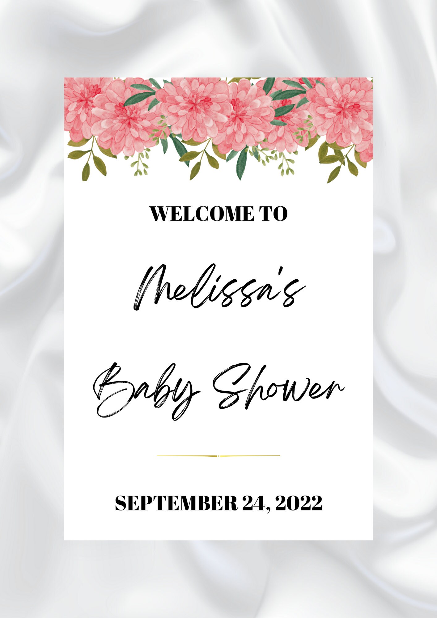 Baby Shower Welcome Sign, Baby Shower Welcome Sign With Flowers ...