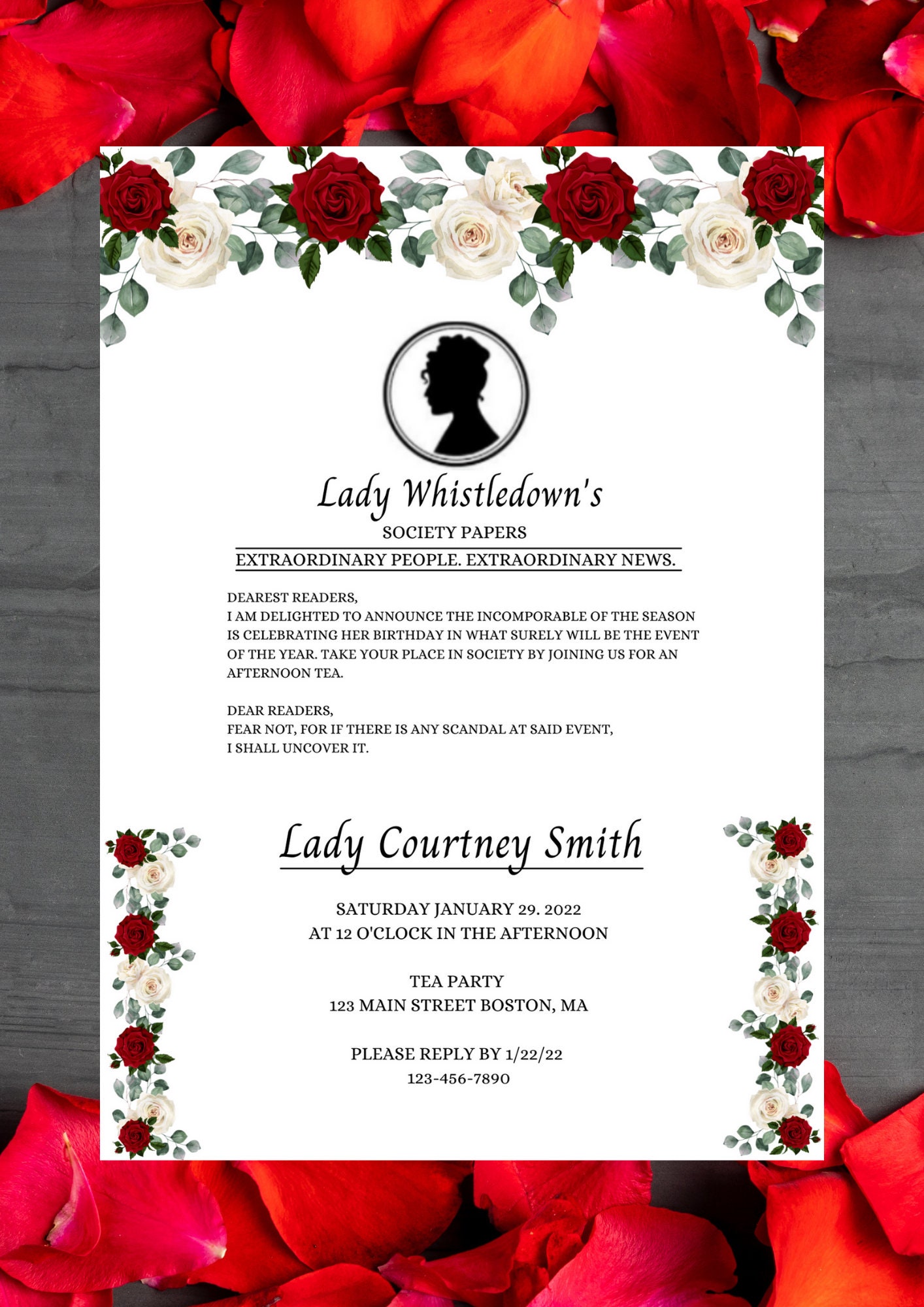 Bridgerton Theme Invitation, Lady Whistledown's Society Papers ...