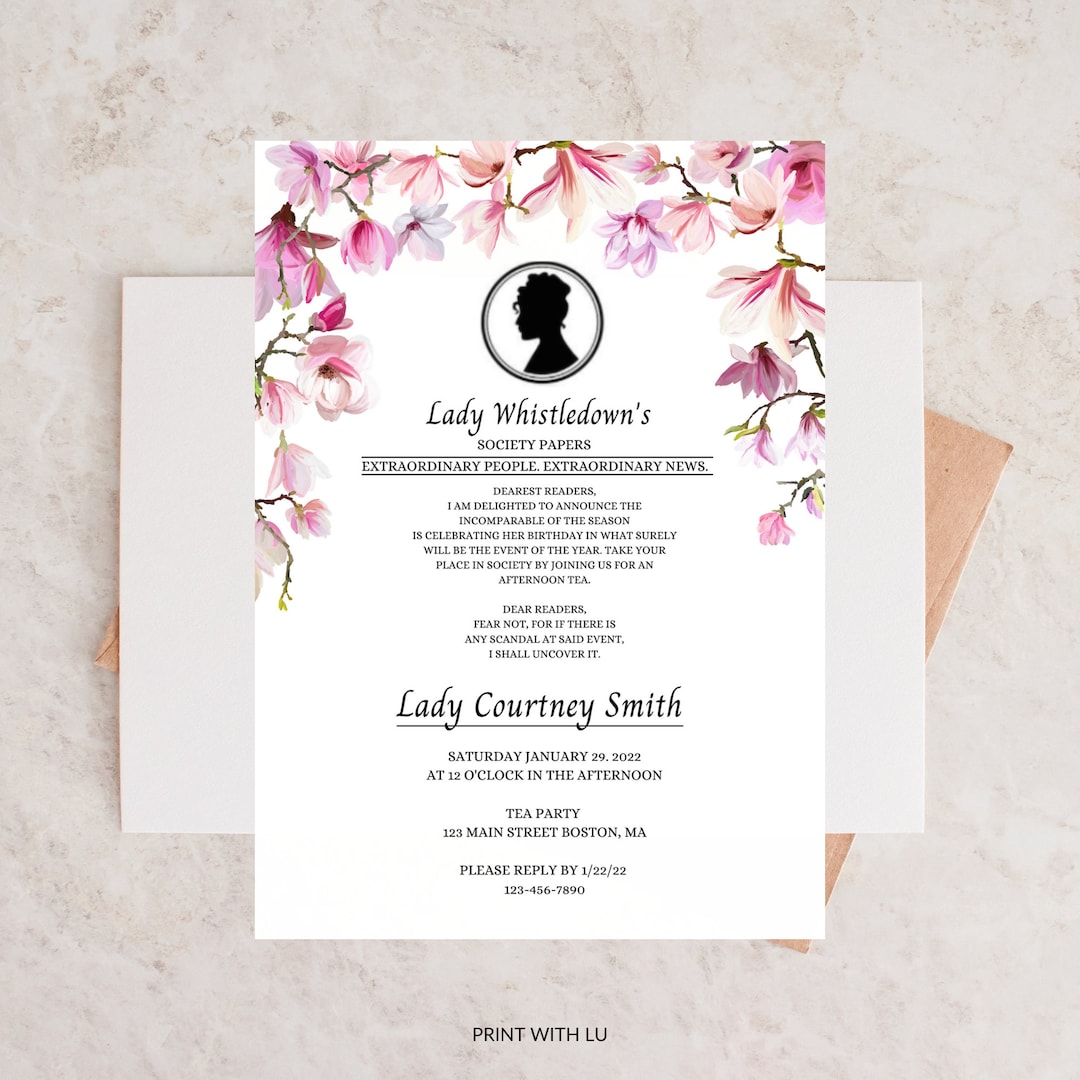 Bridgerton Theme Invitation, Floral Invitation, Tea Party Invitation ...