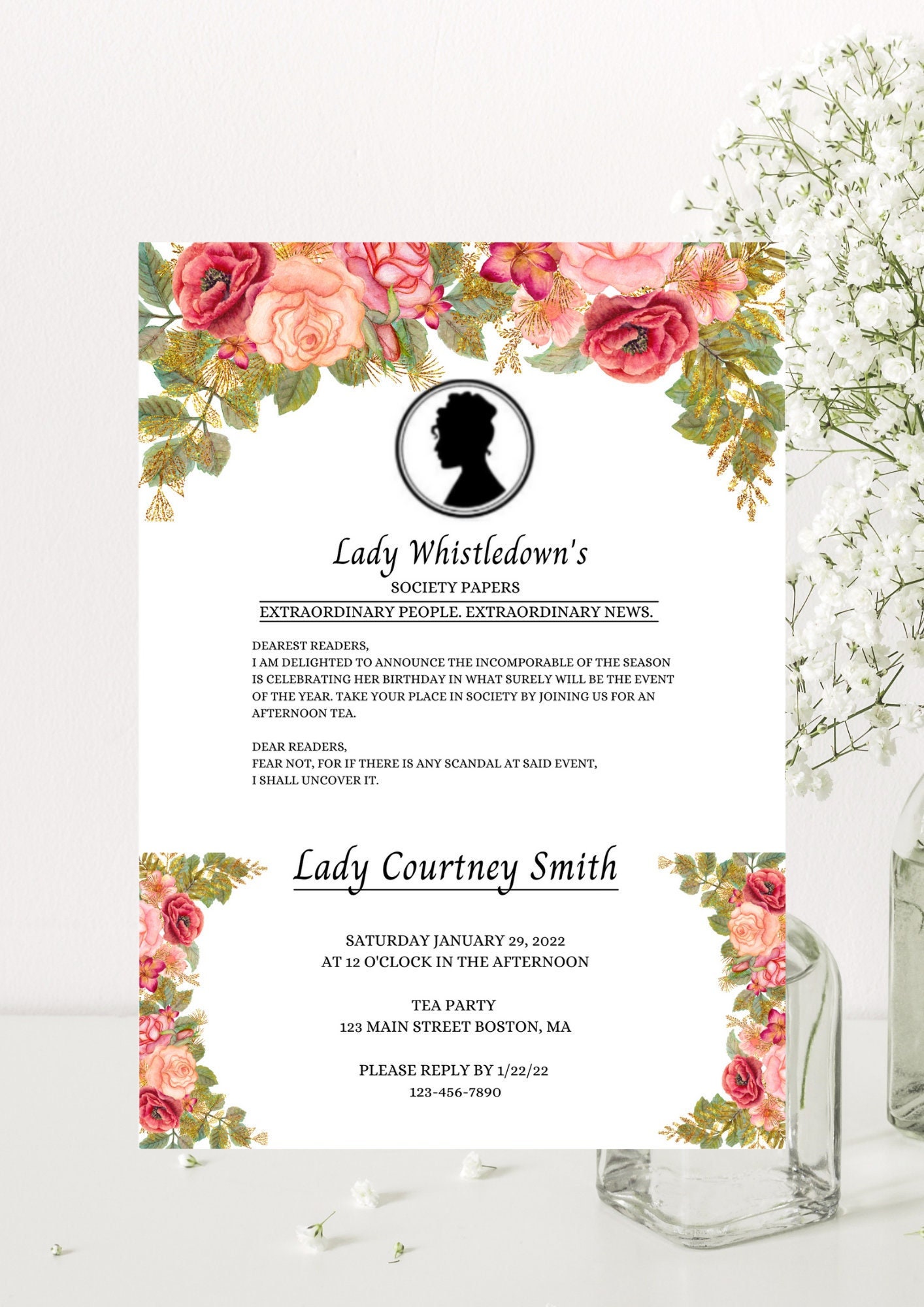 Bridgerton Theme, Bridgerton Invitation, Birthday Invitation, Pink ...