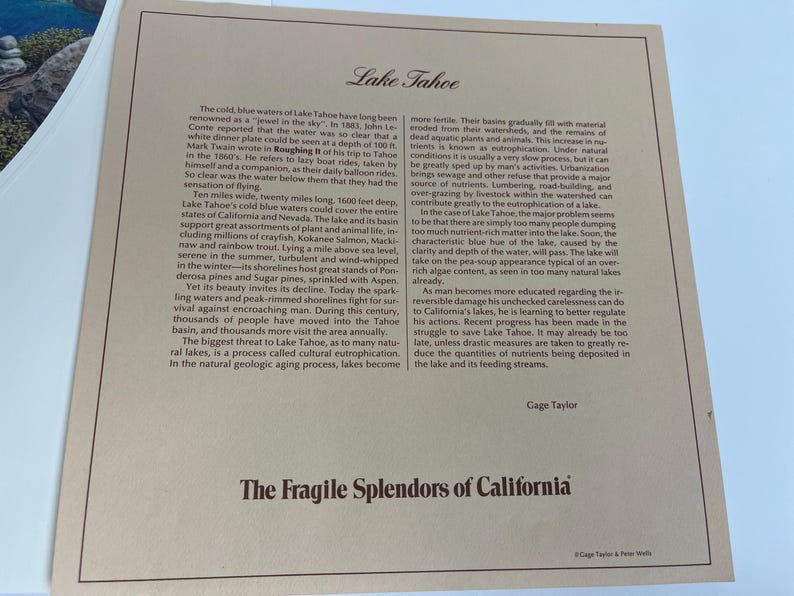 Lake Tahoe From Gage Taylor’s "the Fragile Splendors of California ...