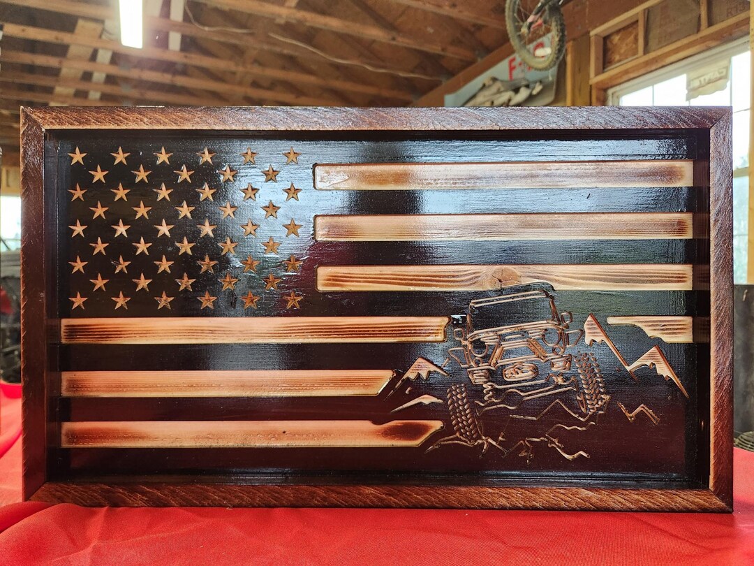 Rustic American Flag Jeep Engraved - Etsy