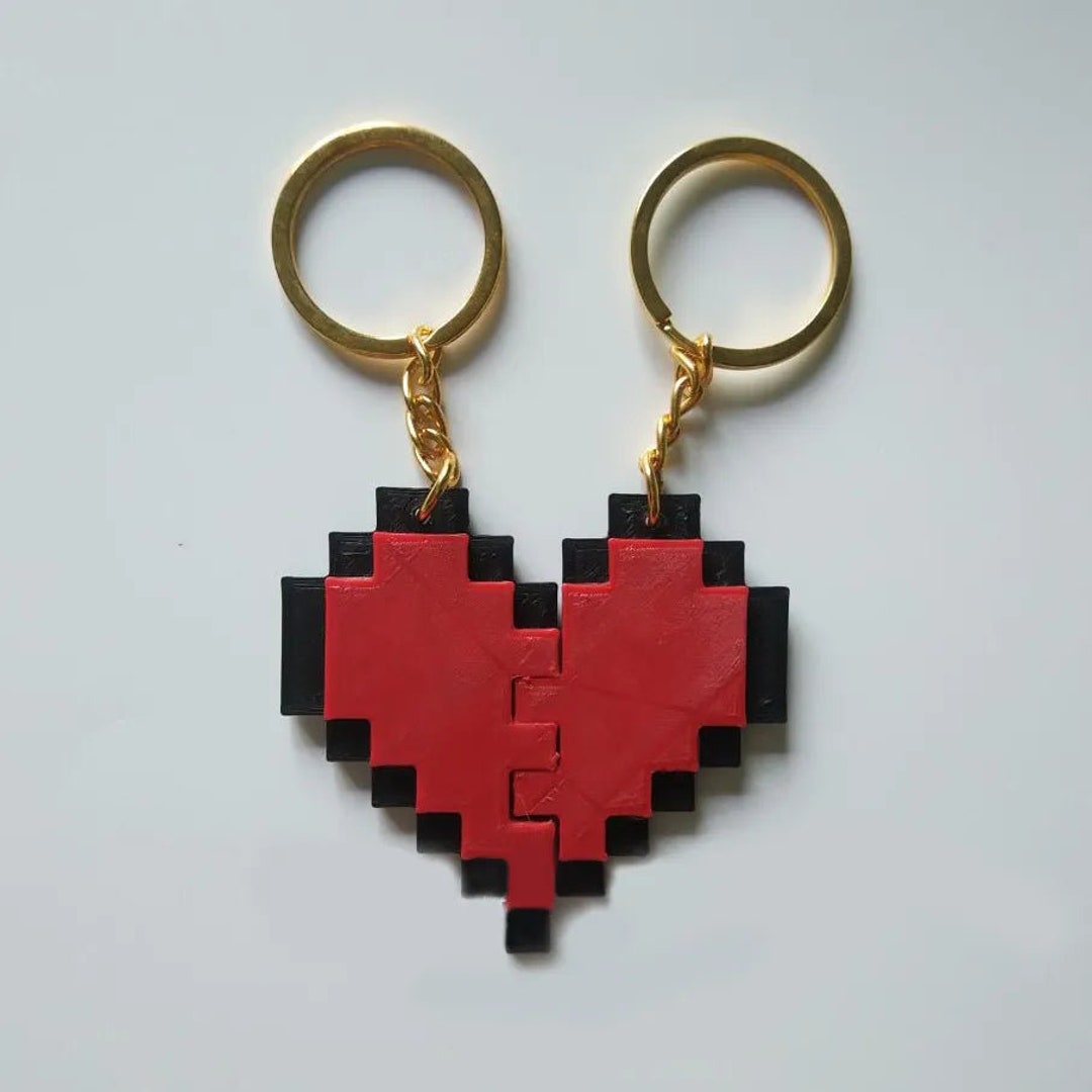 8-bit Pixelated Heart Keychain Set - Interlocking Design - Etsy