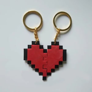 8-bit Pixelated Heart Keychain Set - Interlocking Design - Etsy