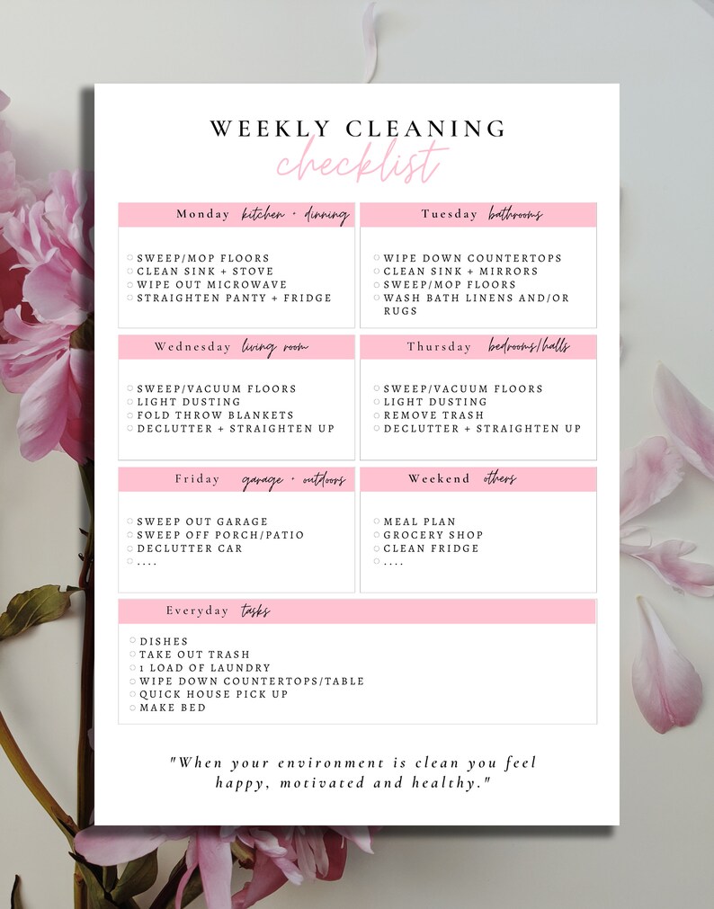 Editable Weekly Cleaning Checklist - Etsy