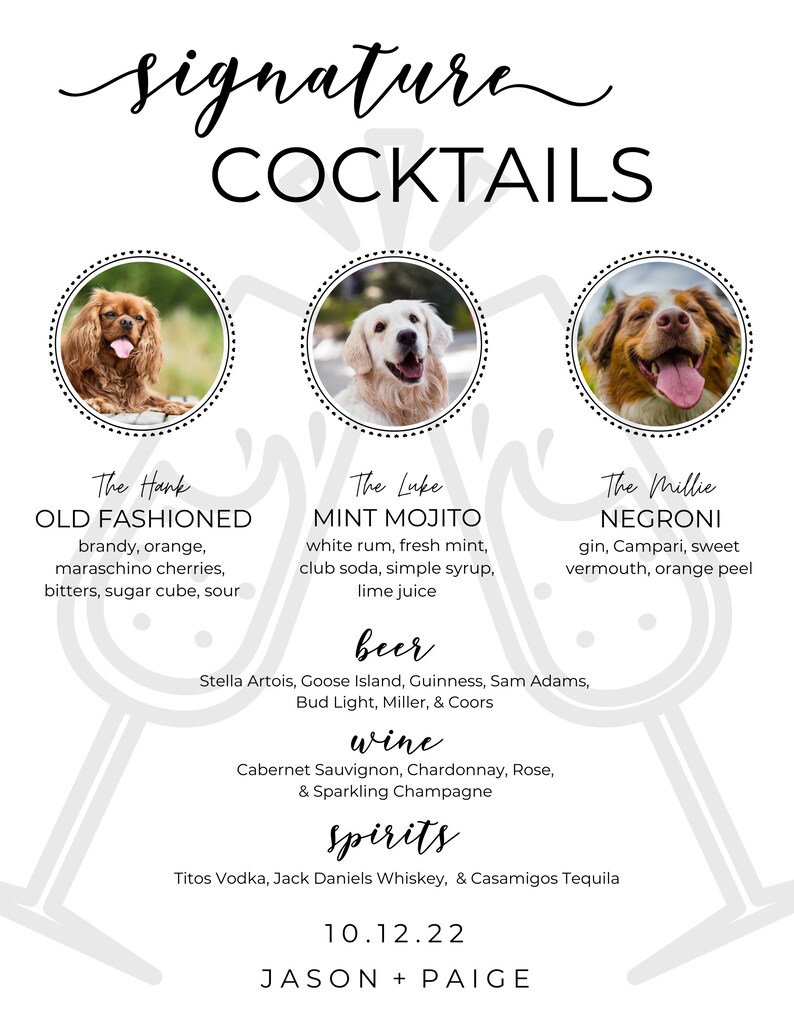 Signature Drink Sign Wedding Bar Menu Family & Pet Signature | Etsy
