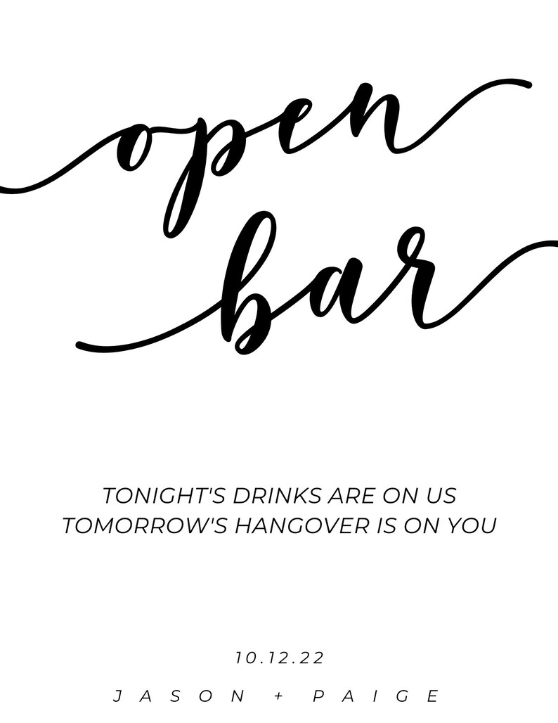 Open Bar Sign, Wedding Bar Menu, Drink Sign Wedding, Open Bar Wedding ...