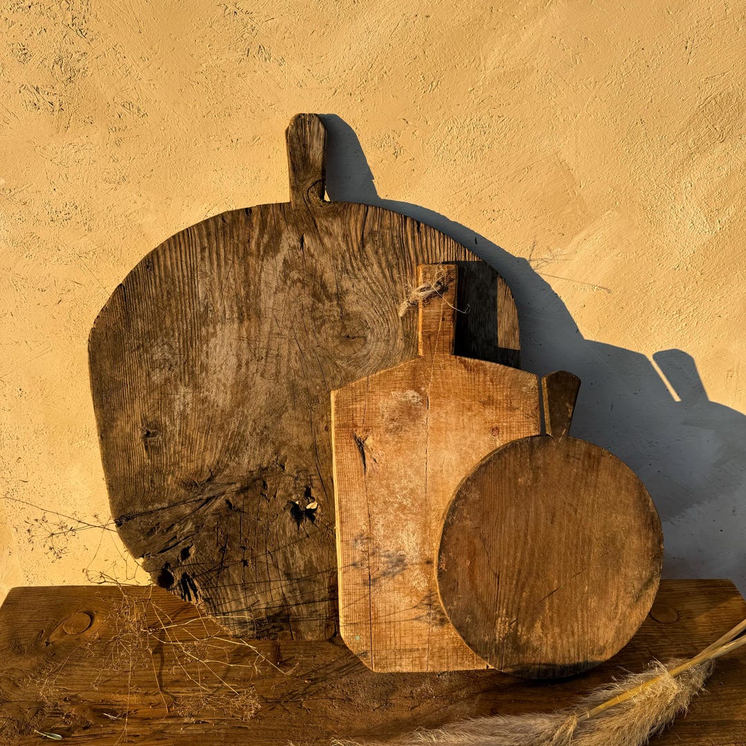 Antique Bread Board Set & Vintage Cutting Board - Charcuterie Serving ...