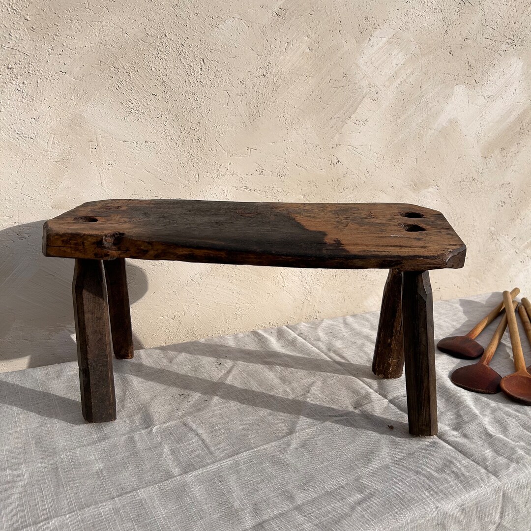 Small Vintage Stool, Milking Stool - Primitive Barn Stool, Chinese ...