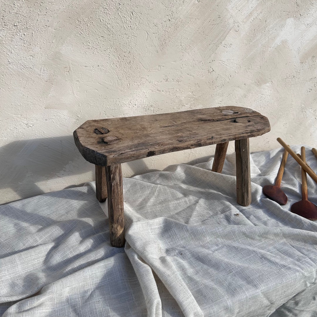 Small Vintage Stool, Milking Stool Primitive Barn Stool, Chinese Stool ...