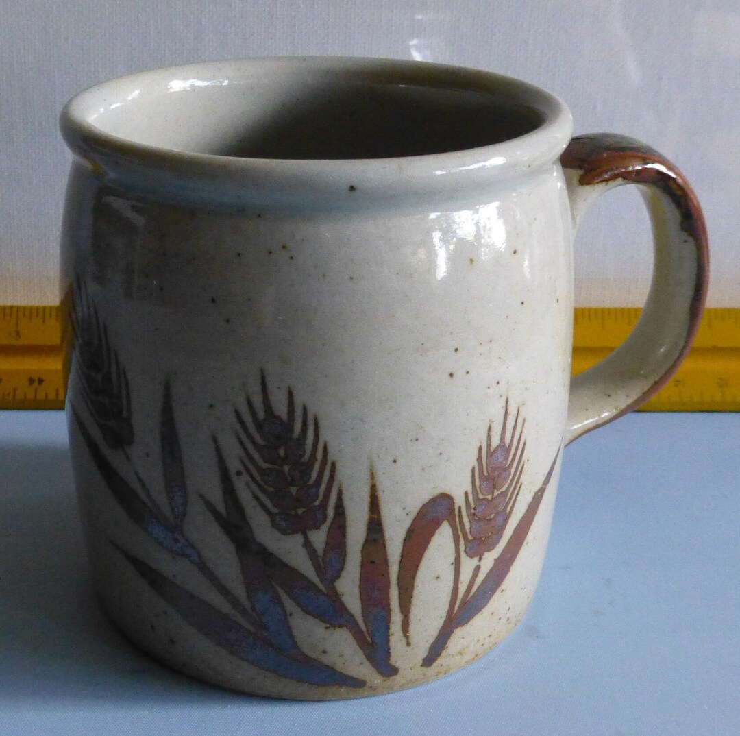 Vintage Japanese Coffee Cup, Brown Wheat, Speckled Gray Background ...
