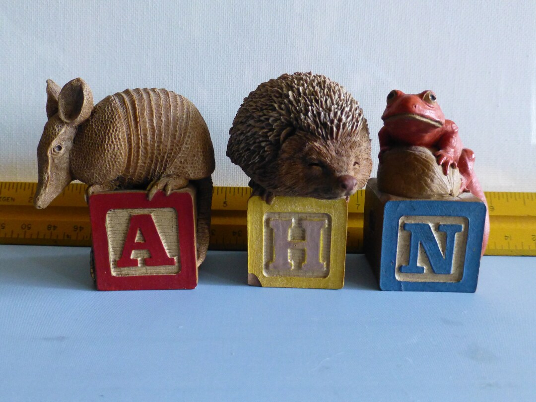 Three Animal Alphabet Blocks Sculpted Hedgehog Newt - Etsy