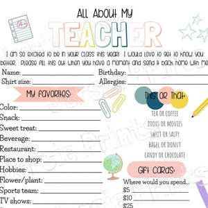 All About My Teacher / Teacher Favorite Things / First Day of School ...