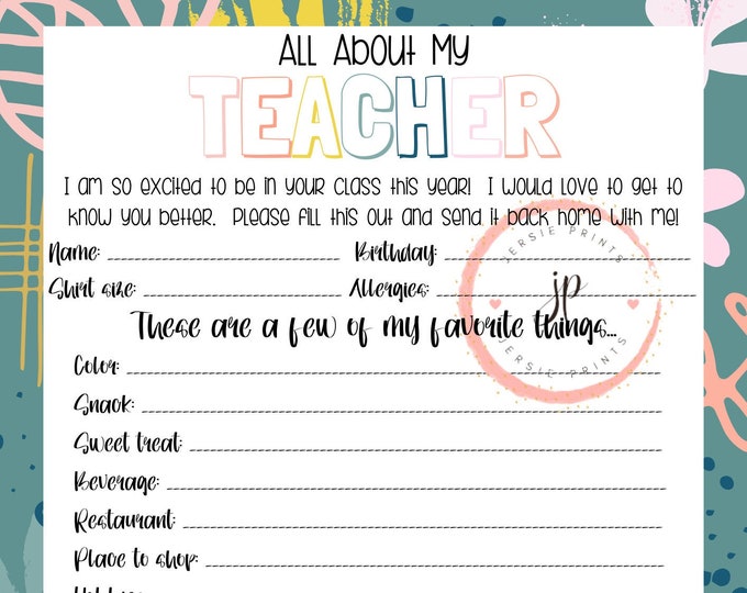 All About My Teacher / Teacher Favorite Things / First Day of - Etsy
