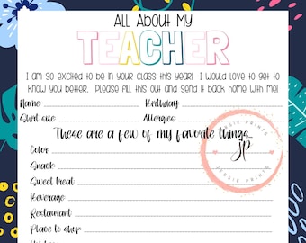 Teacher Questionnaire Printable // Back to School - Etsy