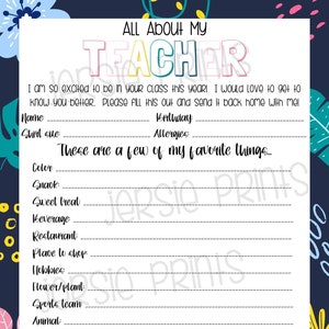 All About My Teacher / Teacher Favorite Things / First Day of School ...
