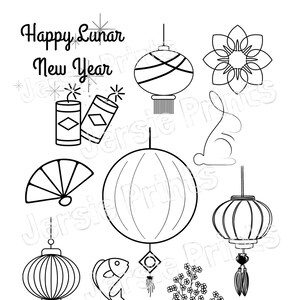 Lunar New Year Coloring Sheet / Lunar New Year Wall Art - Etsy